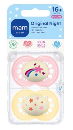 Buy MAM Original Night Soothers 2 PK 16+ Pink Set | Chemco Pharmacy